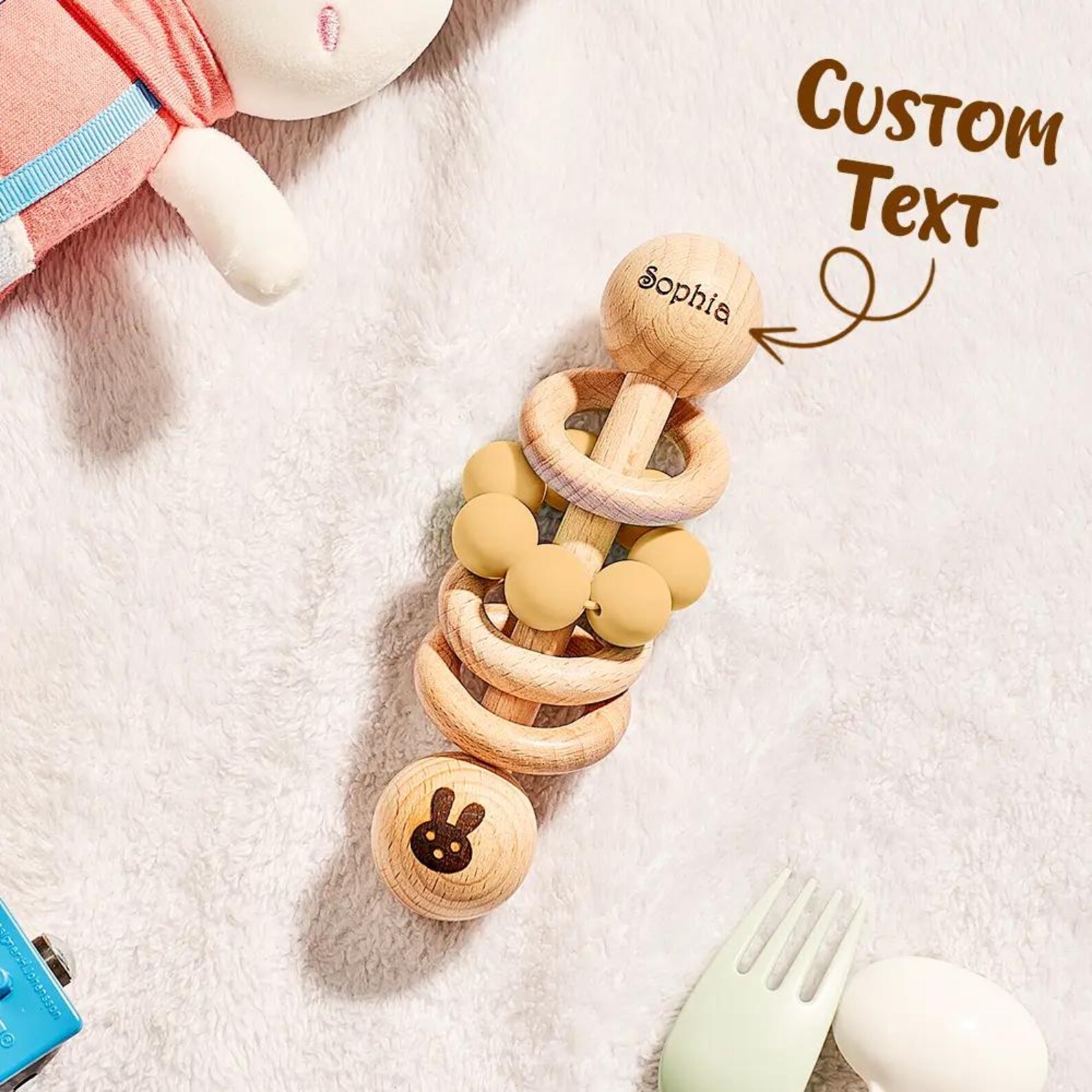 Personalized Wooden Baby Rattle With Engraved Name Toy, Baby Shower ...