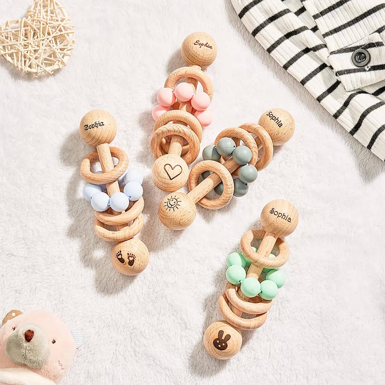 Personalized Wooden Baby Rattle With Engraved Name Toy, Baby Shower ...