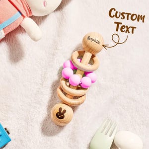 Personalized Wooden Baby Rattle With Engraved Name Toy, Baby Shower ...
