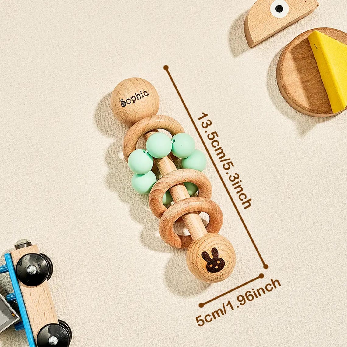 Personalized Wooden Baby Rattle With Engraved Name Toy, Baby Shower ...