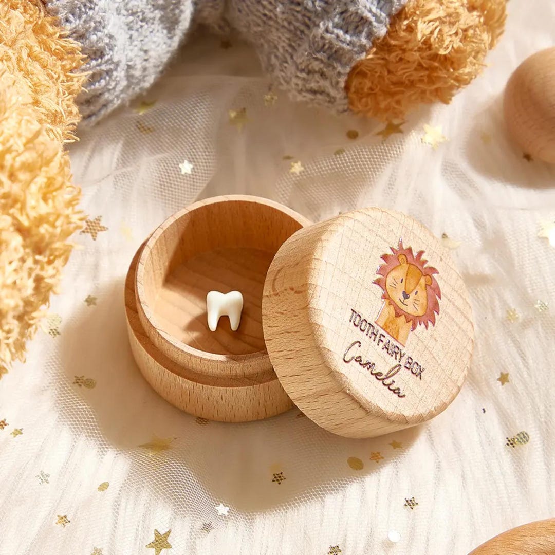 Personalized Wooden Tooth Box With Engraved Name and Design | Baby ...