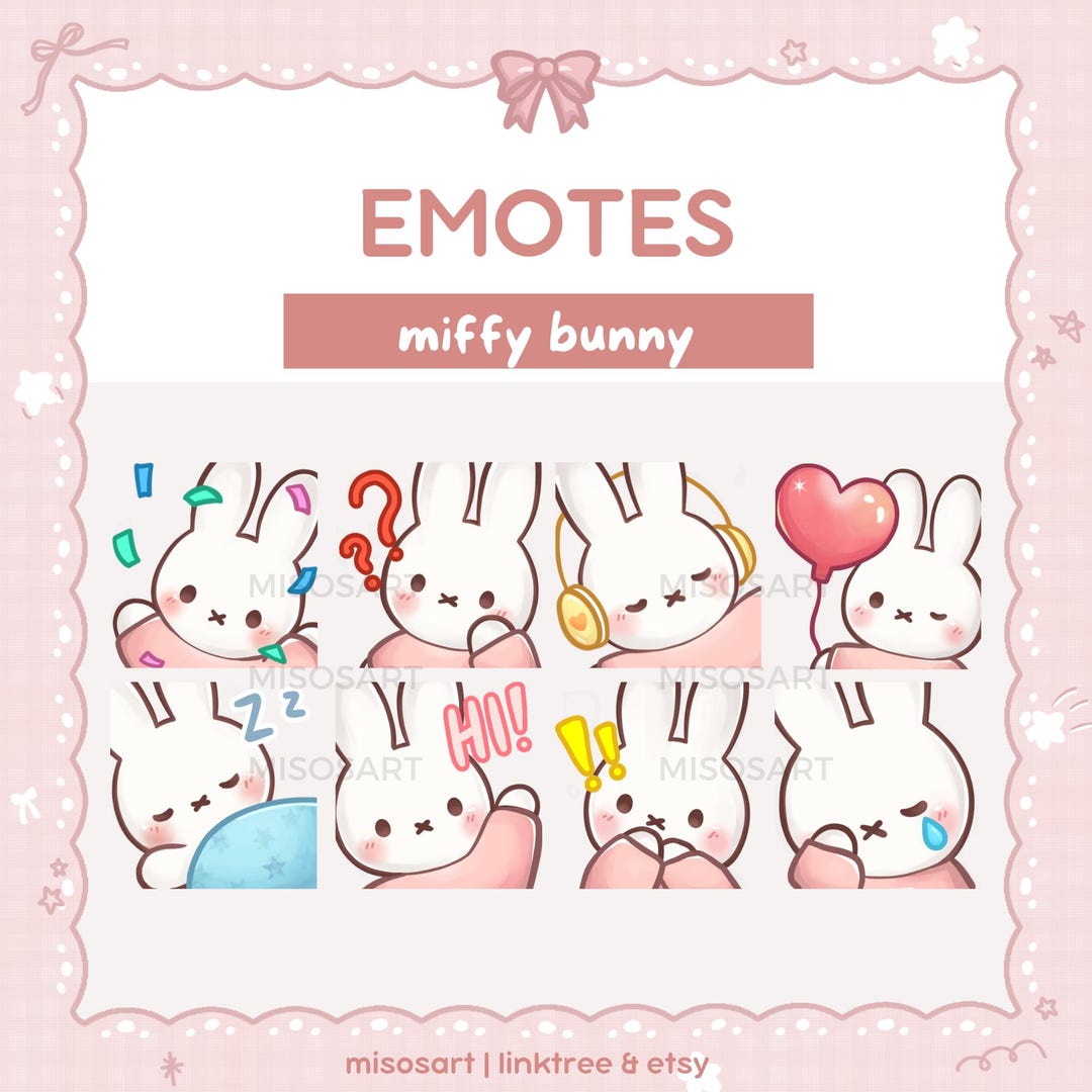 Rabbit Miffy Bunny Cute Emotes | Cry Exclaim Heart Hi Hype Music Emotes ...