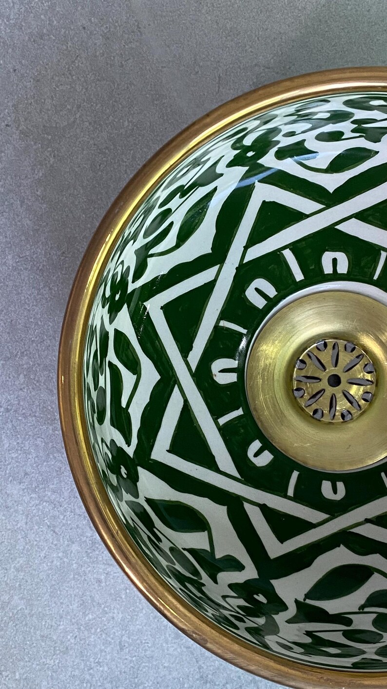 Handmade 14K Real Gold Moroccan Ceramic Sink Green White Luxury Art ...