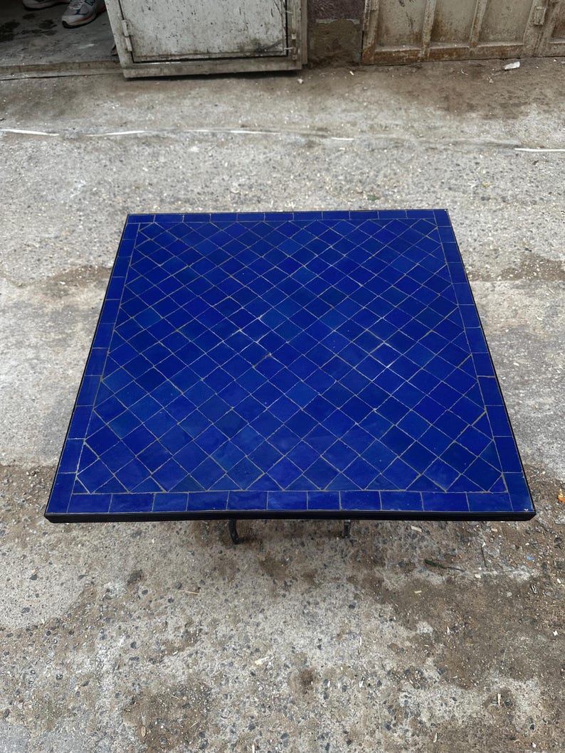 Luxury Moroccan Blue Mosaic Table Rectangular Zellige Tile Coffee Table ...