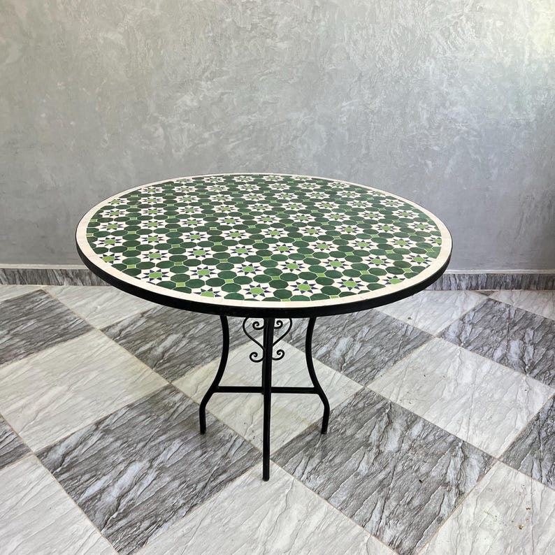 Moroccan Green Zellige Tile Bistro Table – Handmade Mosaic Patio Decor ...