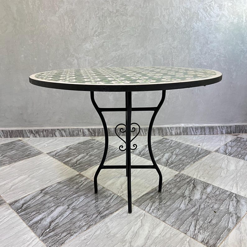 Moroccan Green Zellige Tile Bistro Table – Handmade Mosaic Patio Decor ...