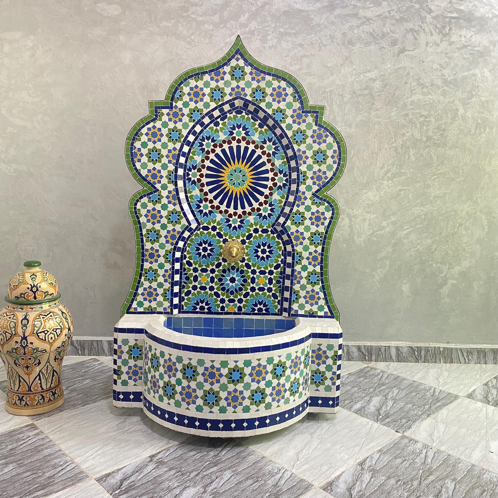 Handmade Moroccan Mosaic Wall Fountain: Custom Tile Water Feature - Etsy