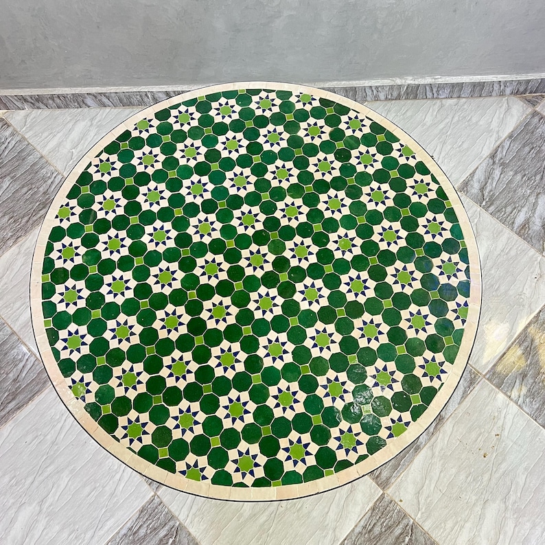 Moroccan Green Zellige Tile Bistro Table – Handmade Mosaic Patio Decor ...