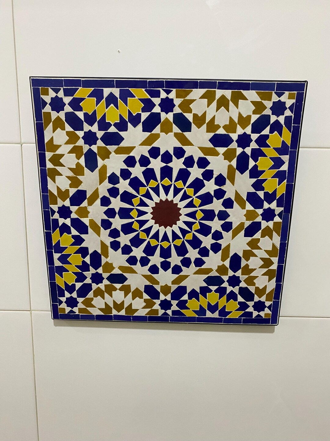 Handmade Moroccan Zellige Mosaic Wall Art: Blue & Mustard Star - Etsy