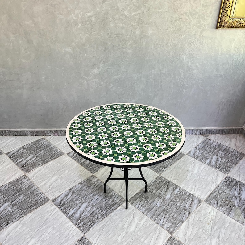Moroccan Green Zellige Tile Bistro Table – Handmade Mosaic Patio Decor ...