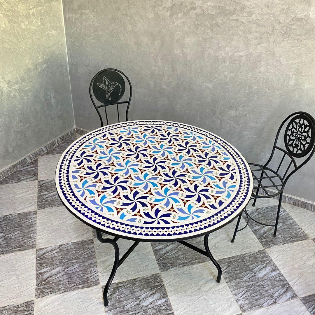 Handmade Moroccan Zellige Mosaic Table: Fez Artisan Round Table, Indoor ...