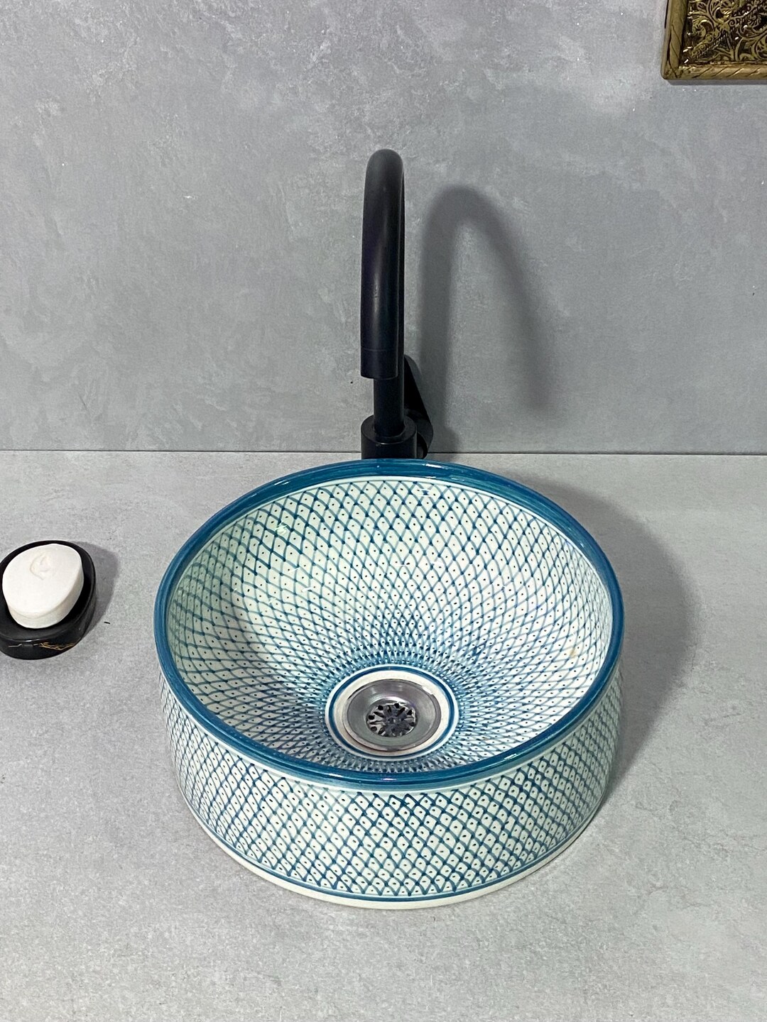 Handmade Moroccan Ceramic Sink | Blue & White Artisan Vessel Basin - Etsy