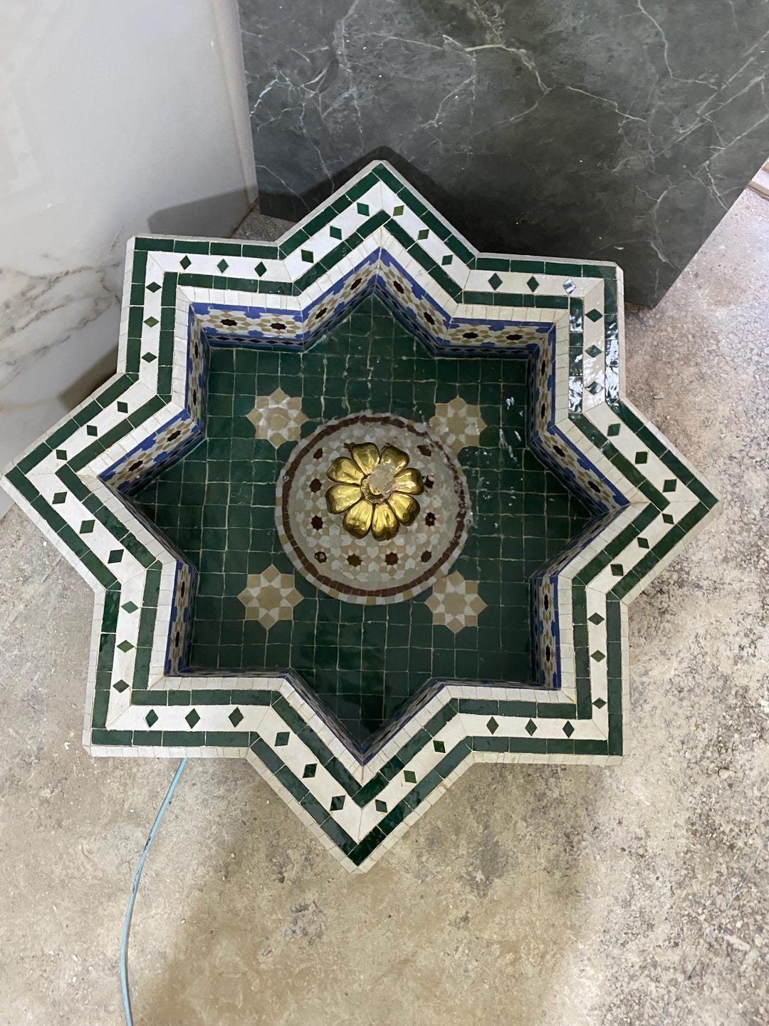 Handmade Moroccan Zellige Fountain | Green Geometric Tile Water Feature ...