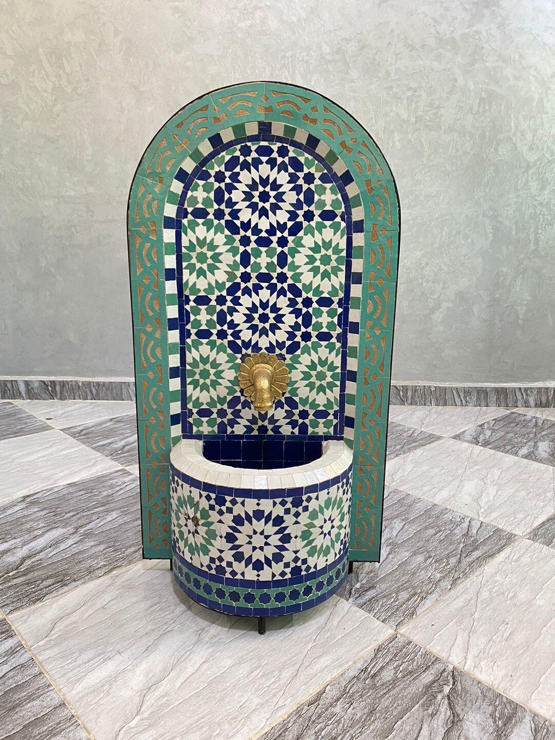 Handmade Moroccan Zellige Wall Fountain: Moorish Mosaic Arch Decor - Etsy