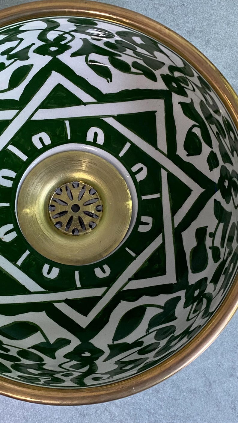 Handmade 14K Real Gold Moroccan Ceramic Sink Green White Luxury Art ...