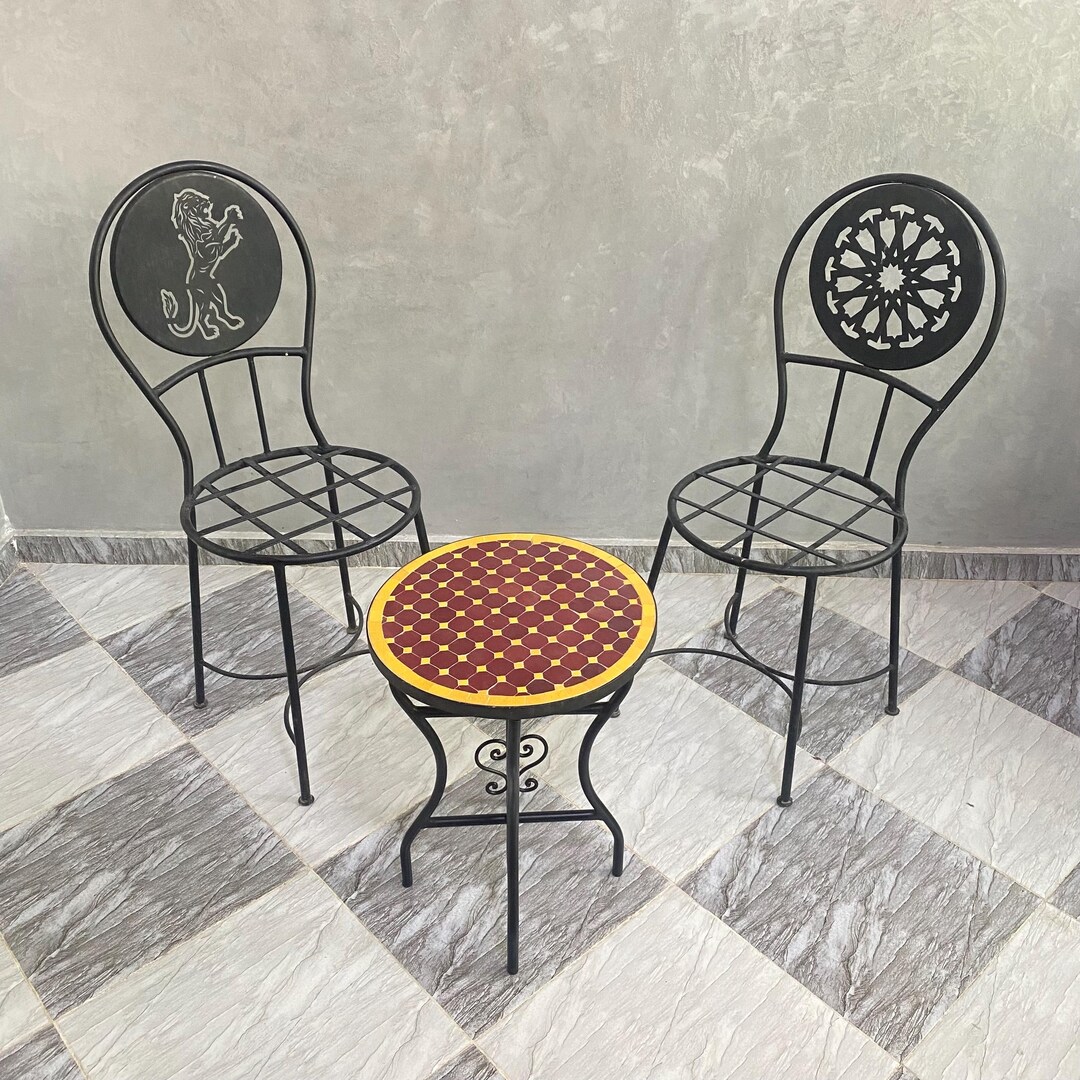 Moroccan Mosaic Table Set – Handmade Zellige Bistro Table and Chairs ...