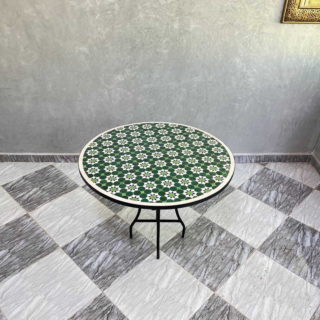 Moroccan Green Zellige Tile Bistro Table – Handmade Mosaic Patio Decor ...