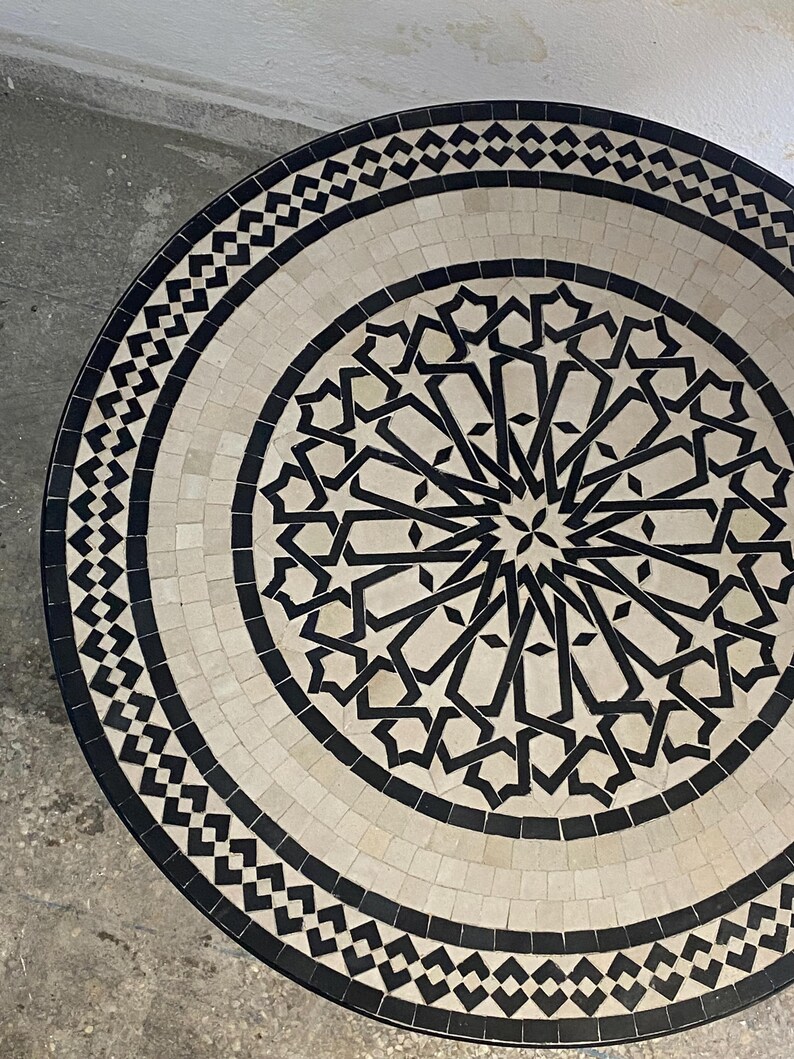 Handmade Moroccan Zellige Mosaic Table – Black & Cream Star Design - Etsy