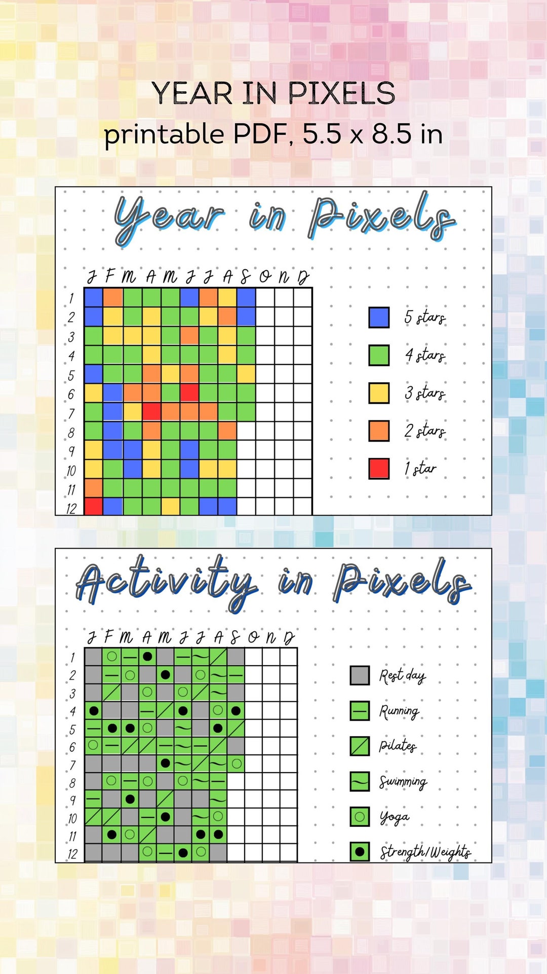 Year in Pixels: PRINTABLE Tracker Pages, Mood Tracker, Health Tracker ...