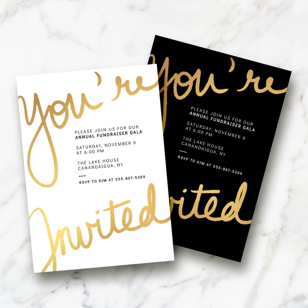Golden Gala Invitation, Fundraiser Party A7 Card Invite, Simple 5x7 DIY ...