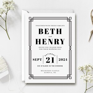 Deco Frame Wedding Invitation Set With QR Code, DIY Printable Editable ...