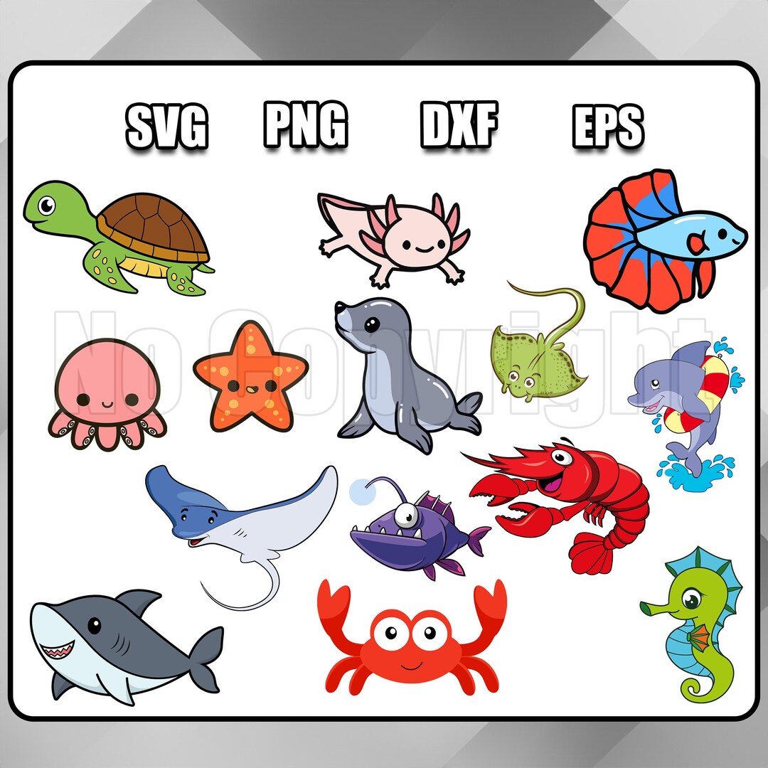 Sea Creatures SVG Bundle, Sea Animals SVG, Seahorse SVG, Crab Svg, Fish ...