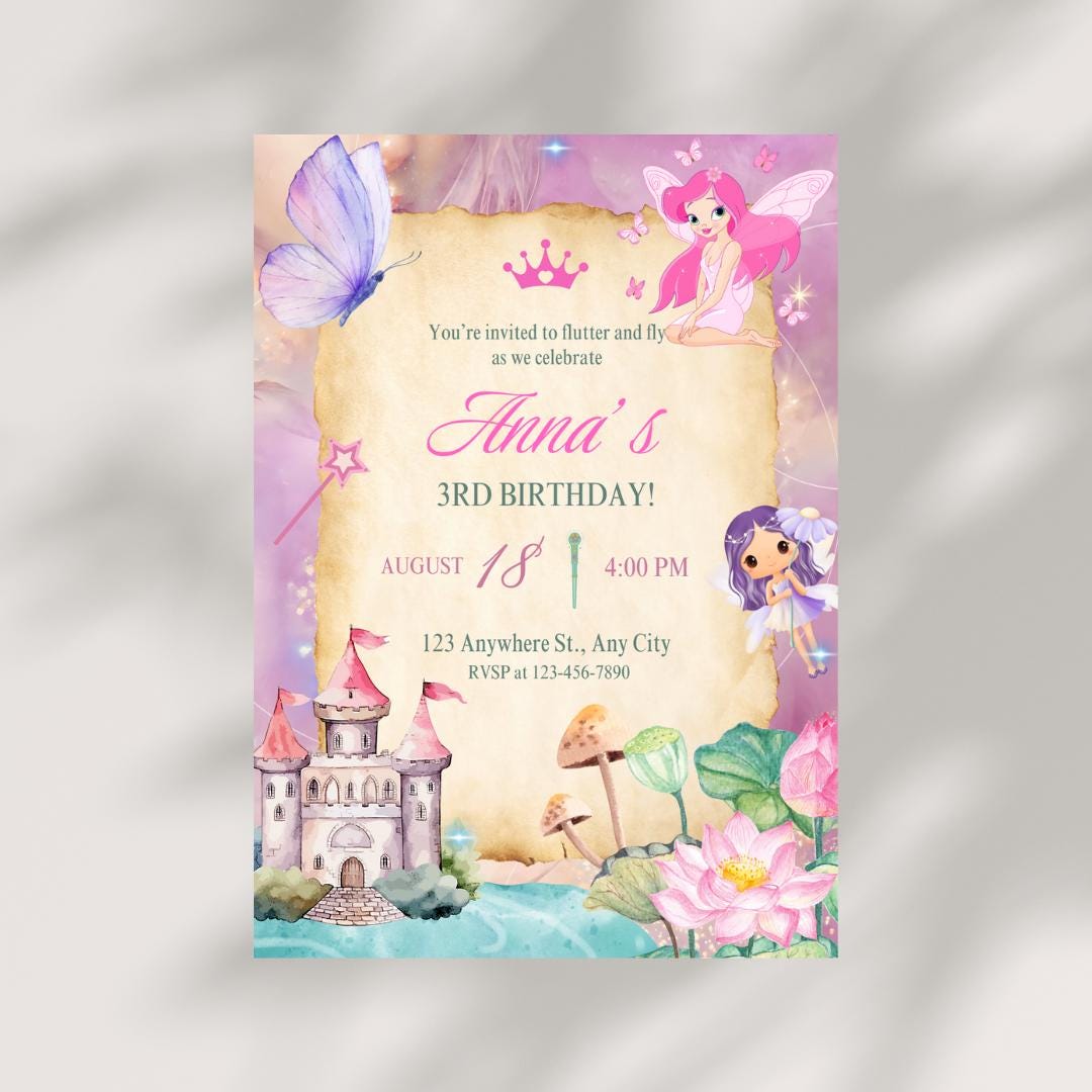 Editable Fairy Tale Birthday Invitation Template, Kids Girls Birthday ...