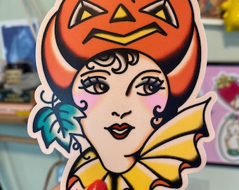 American Traditional Lady Head Sticker - Tattoo Flash Sticker, Laptop ...