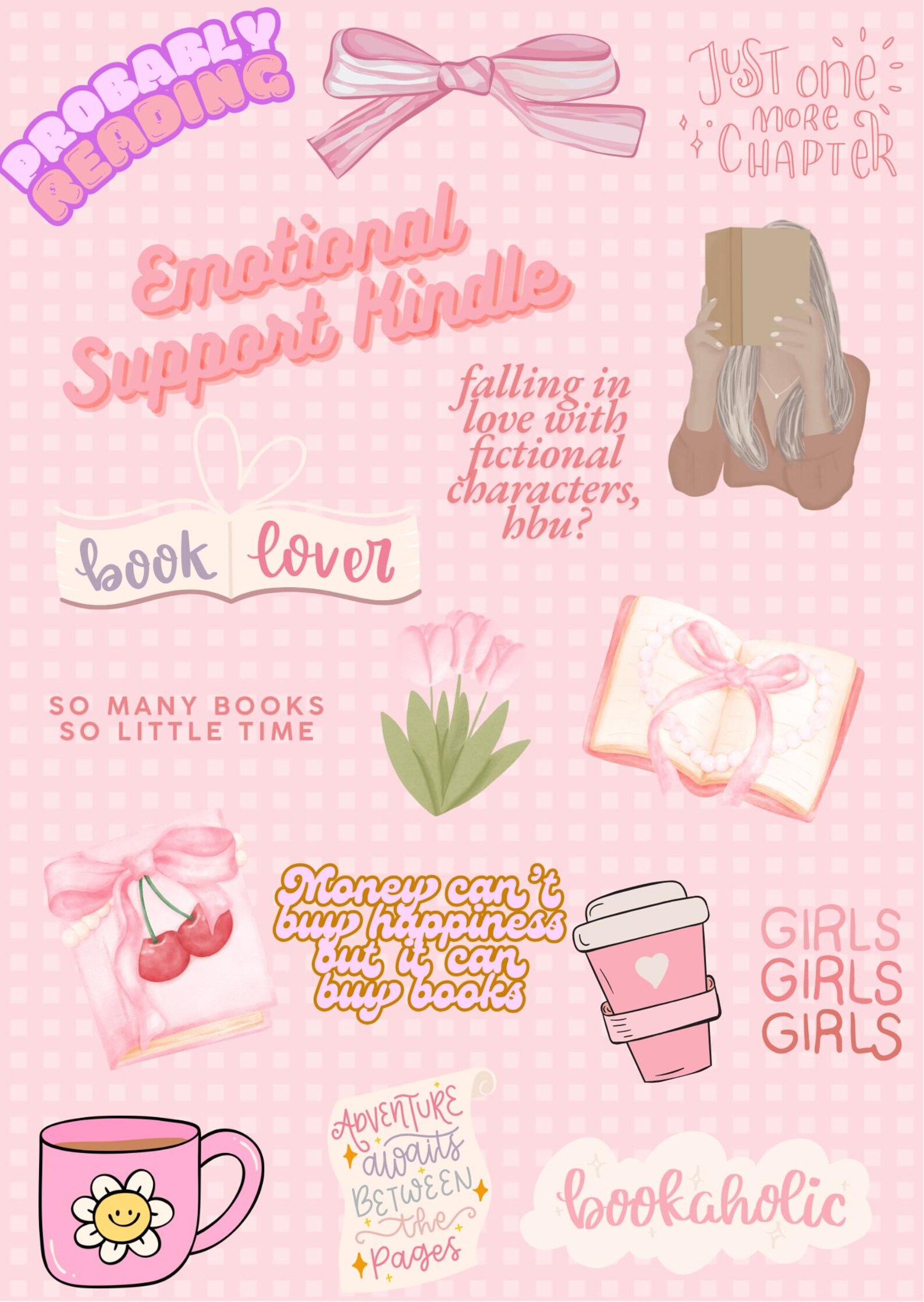 Bookish Girly Printable Kindle Insert PDF | Digital Download | Pink ...