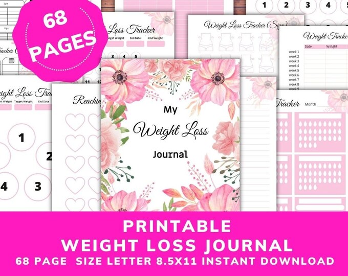 Pink Weight Loss Journal, Weight Loss Journal Printable Meal Planner ...