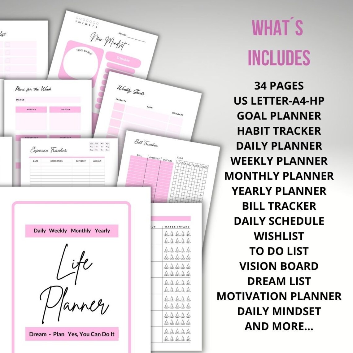Pink Life Planner Kit 34 Pages Printable Goal Tracking - Etsy