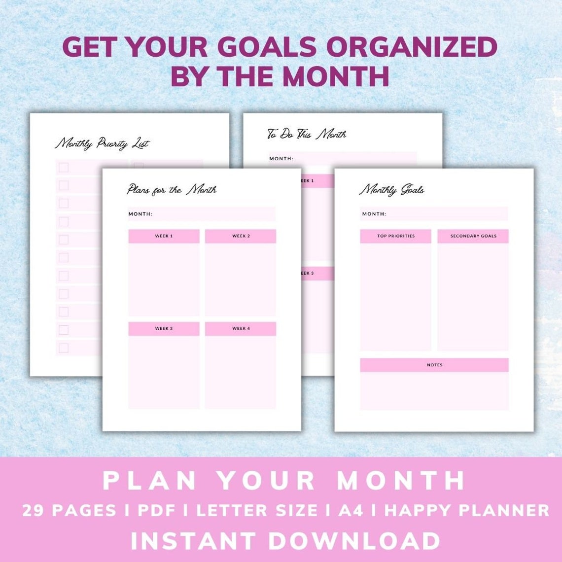 Pink Goal Planner Kit 29 Page Printable Goal Tracking - Etsy