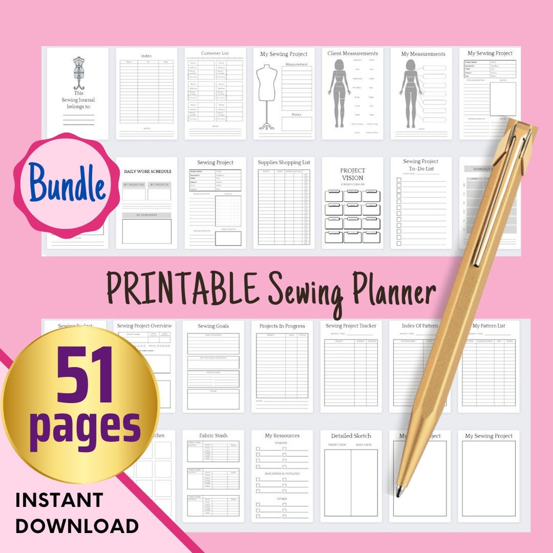 PRINTABLE Sewing Project Planner 51 Templates Printable - Etsy