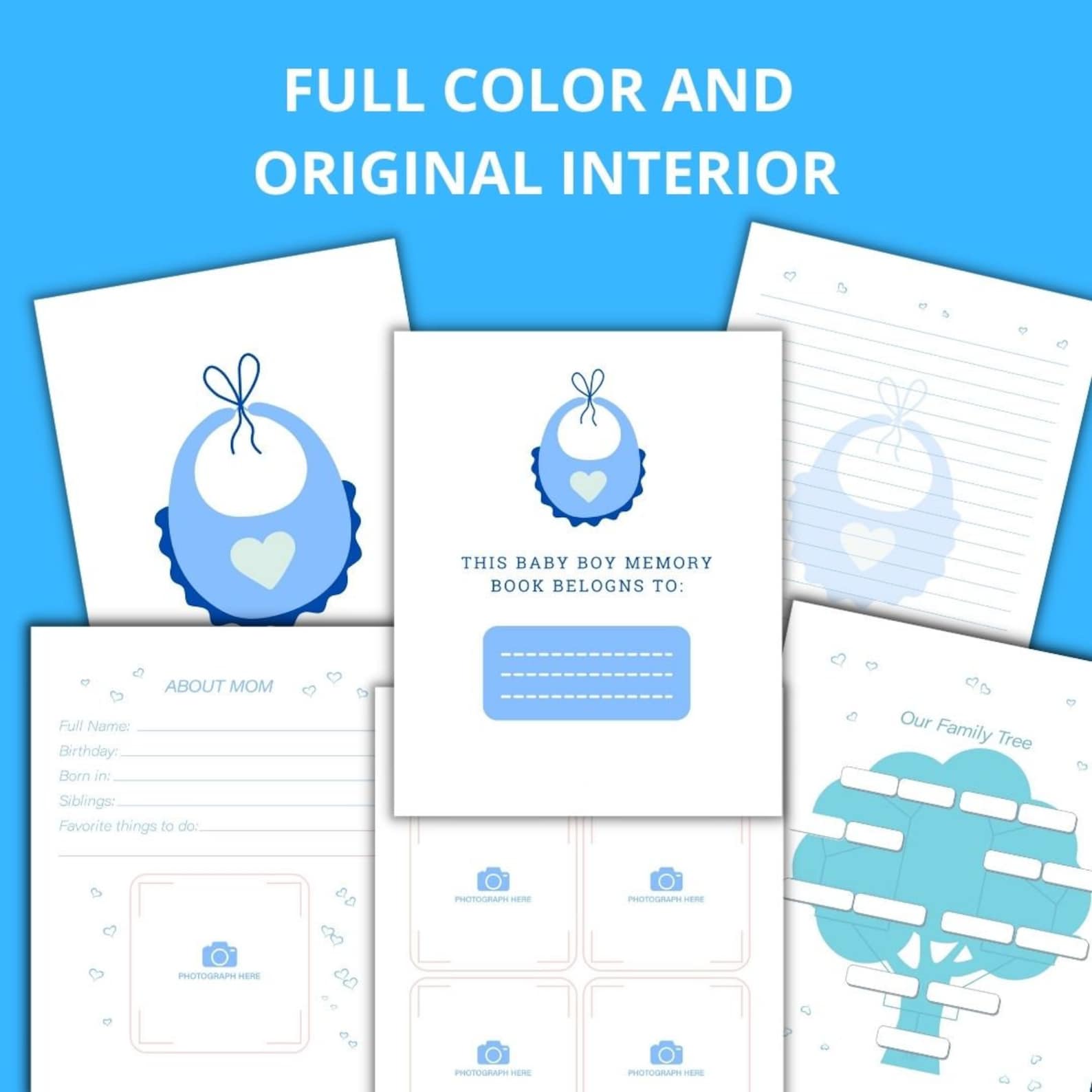 Baby Boy Memory Book, Printable Baby Book Pages, Baby Book First Year ...