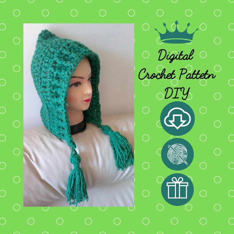 Crochet PATTERN Pixie Hood Hat With Tassel for Beginners - All Sizes ...