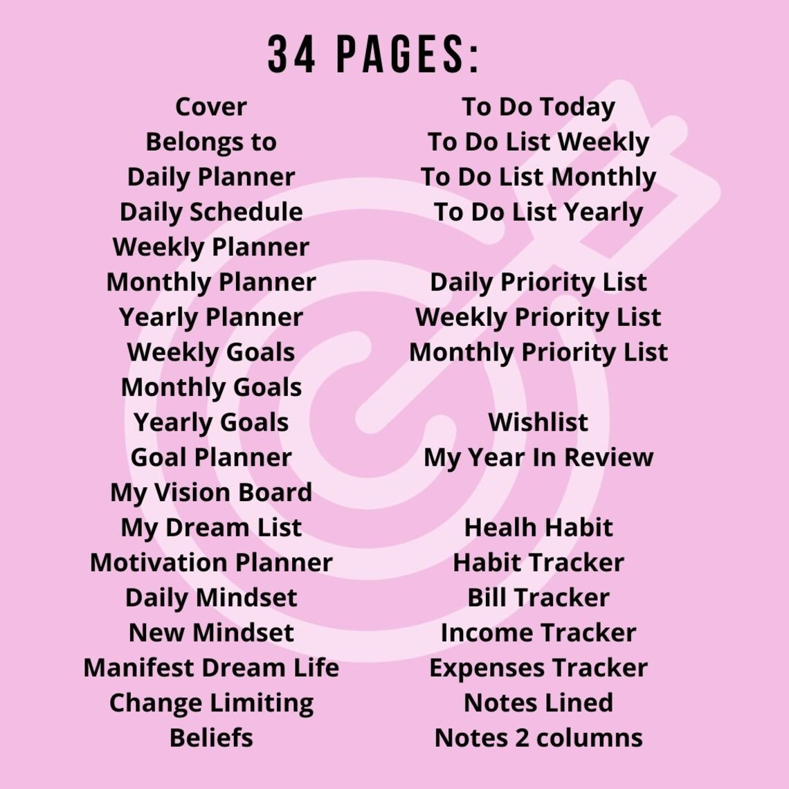 Pink Life Planner Kit 34 Pages Printable Goal Tracking - Etsy