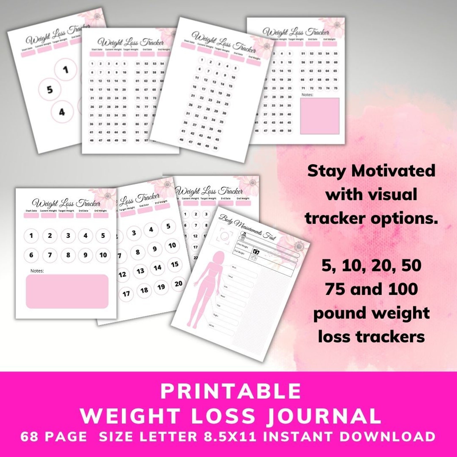 Pink Weight Loss Journal Weight Loss Journal Printable Meal | Etsy