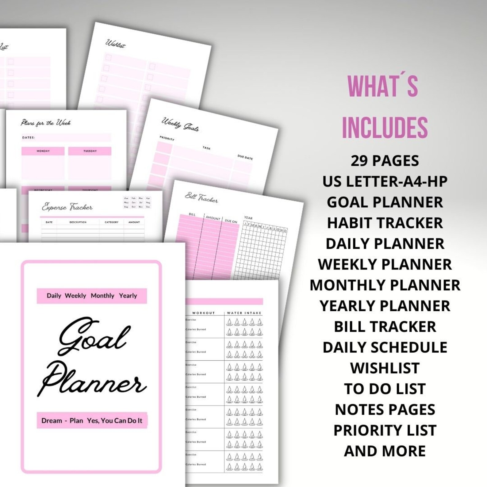 Pink Goal Planner Kit 29 Page Printable Goal Tracking - Etsy