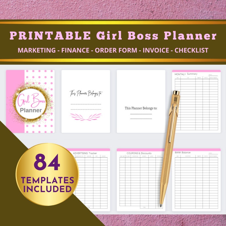 Printable Planner Girl Boss Gold Pink Small Business Planner Lady Boss ...