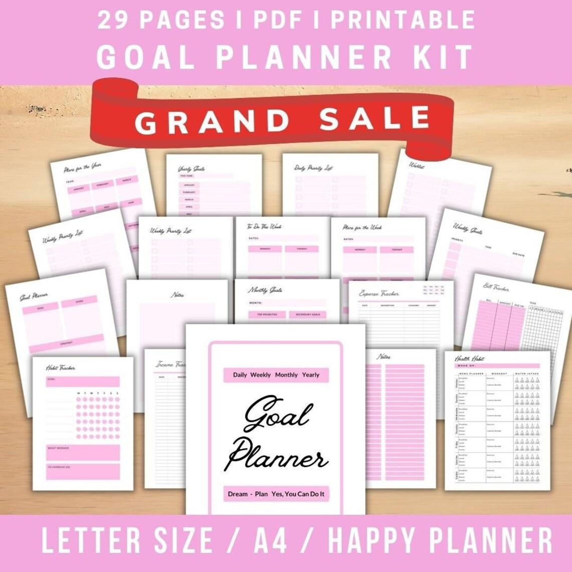 Pink Goal Planner Kit 29 Page Printable Goal Tracking - Etsy