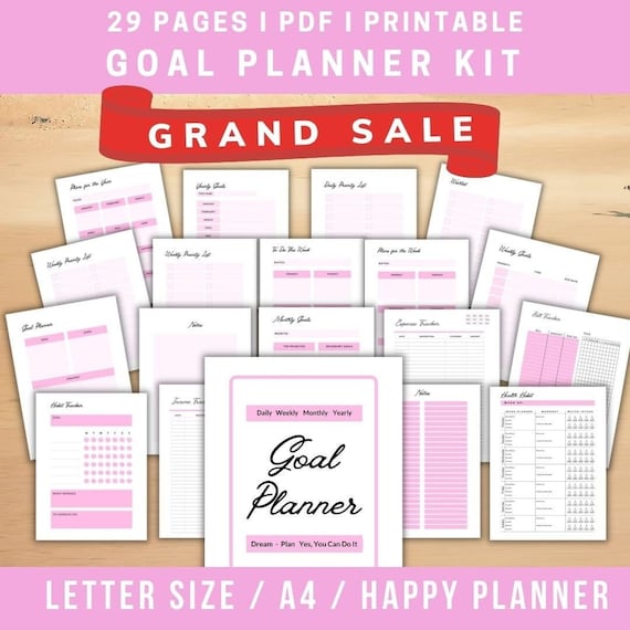 Pink Goal Planner Kit 29 Page Printable Goal Tracking - Etsy