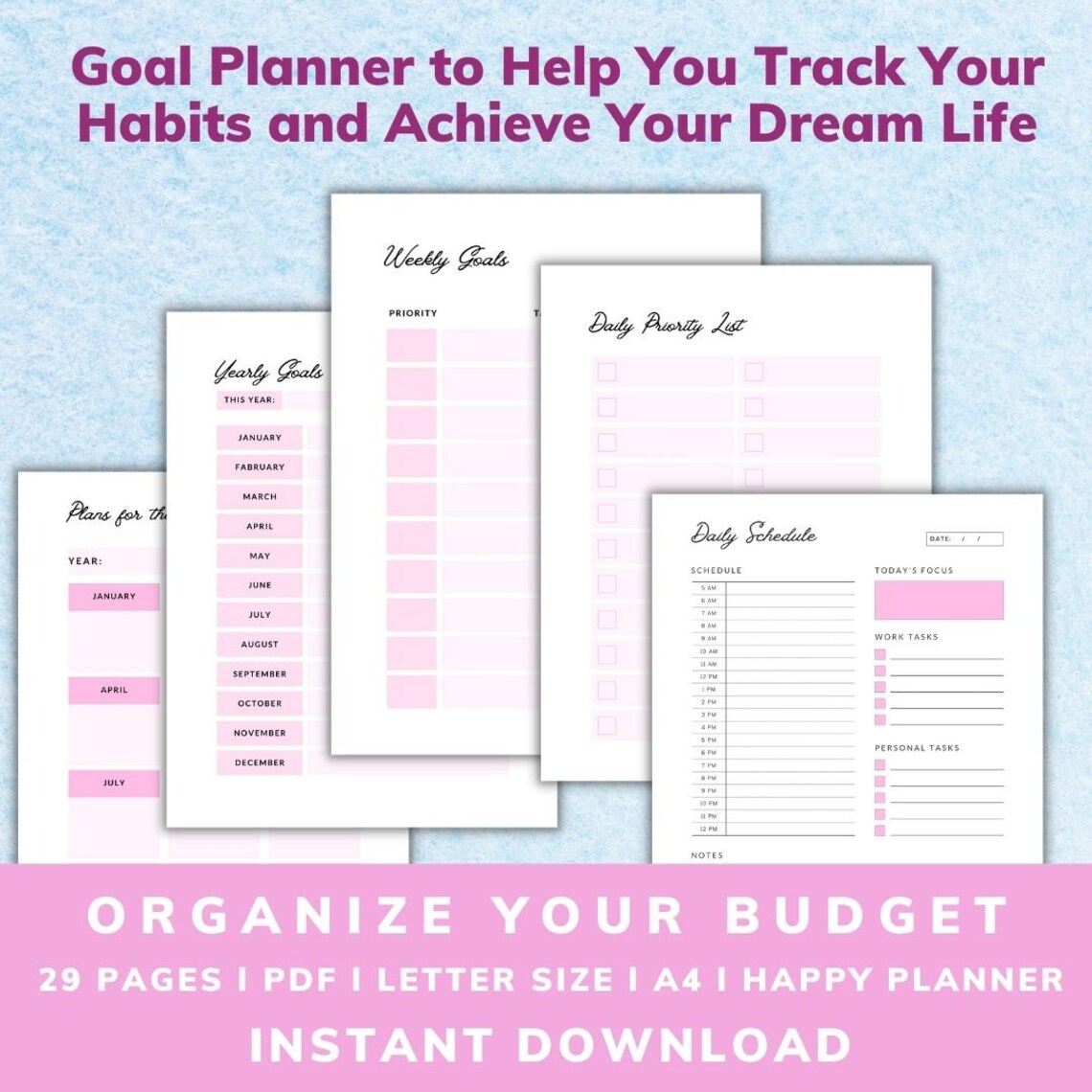 Pink Goal Planner Kit 29 Page Printable Goal Tracking - Etsy