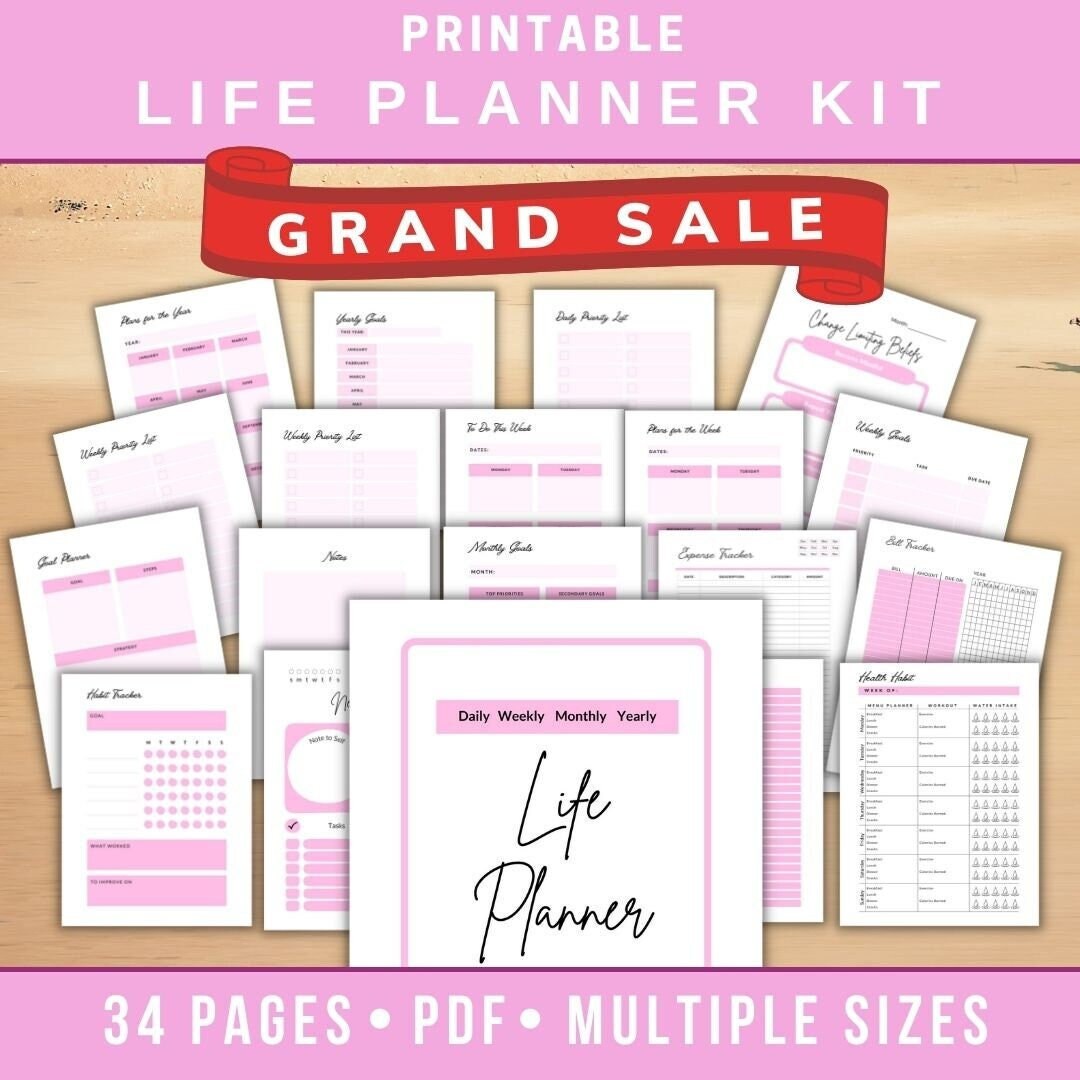 Pink Life Planner Kit 34 Pages Printable Goal Tracking - Etsy