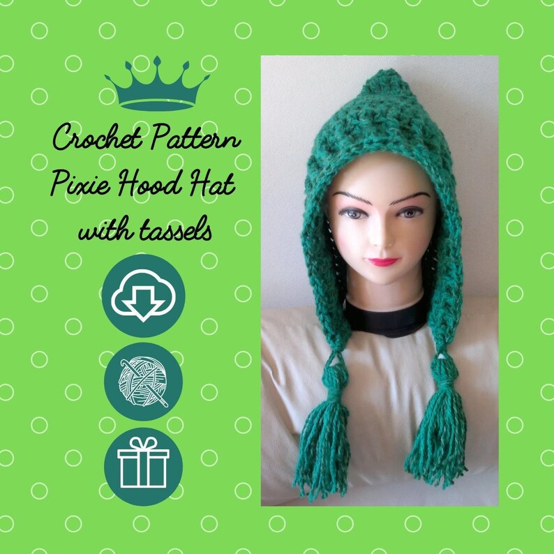 Crochet PATTERN Pixie Hood Hat With Tassel for Beginners - All Sizes ...