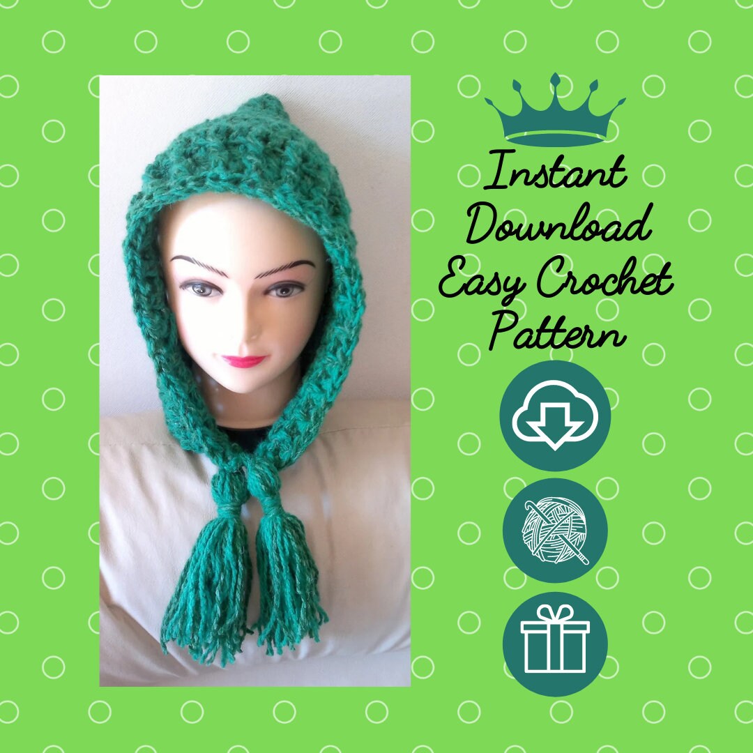 Crochet PATTERN Pixie Hood Hat With Tassel for Beginners - All Sizes ...