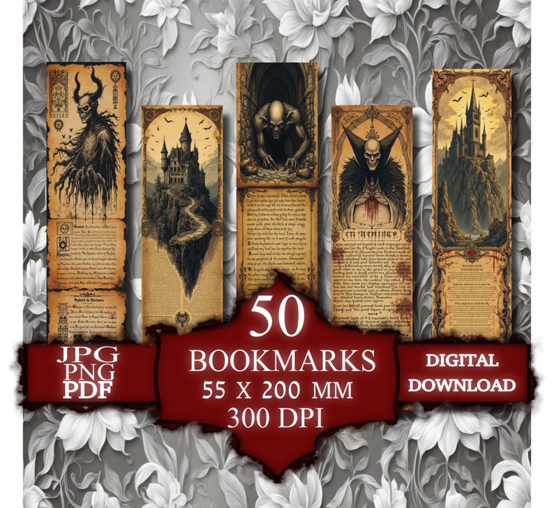 Dark Enchanted Bookmarks - 50 Gothic Fantasy Page Markers Featuring ...