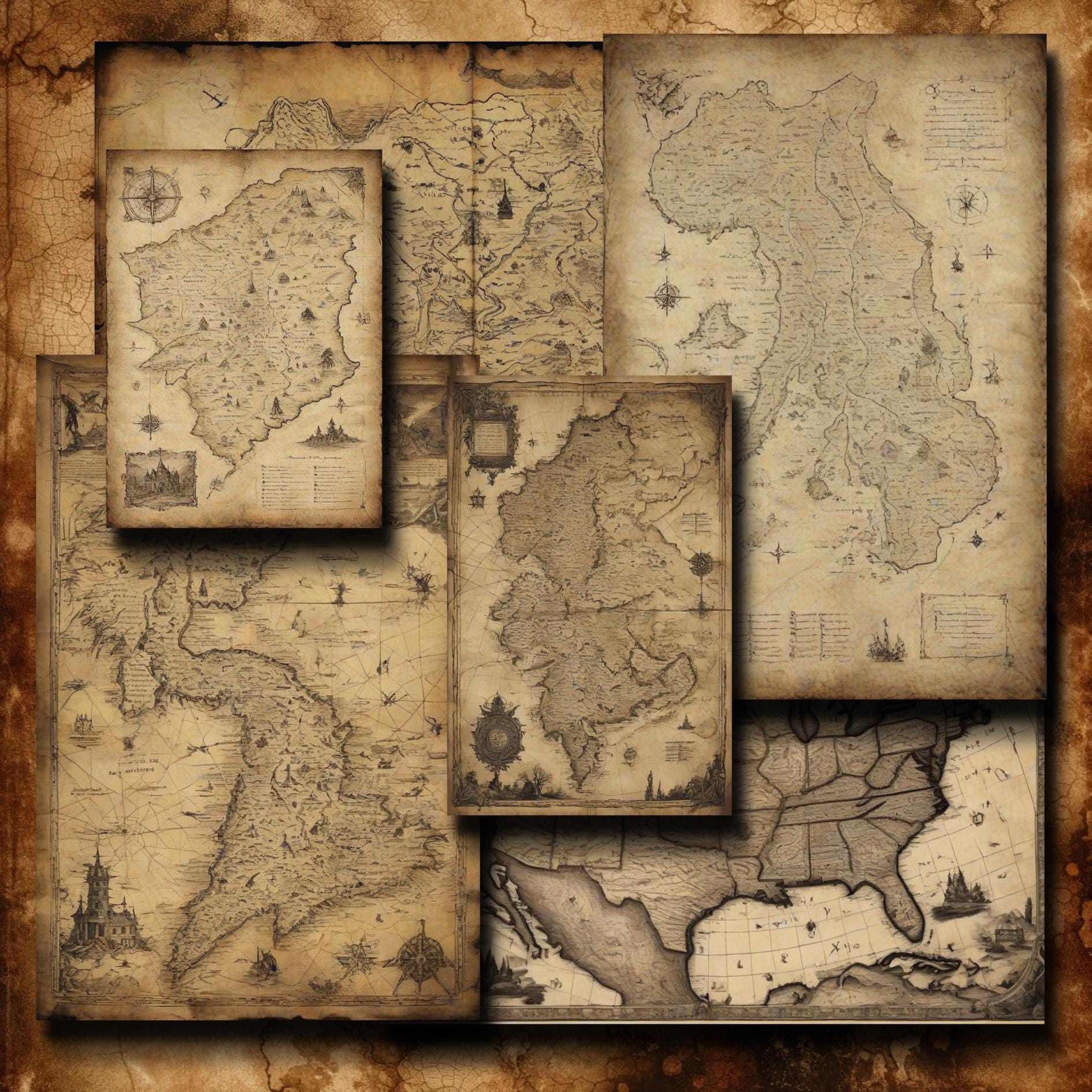 50 Vintage Fantasy Map Illustrations: RPG World Maps (digital Download ...