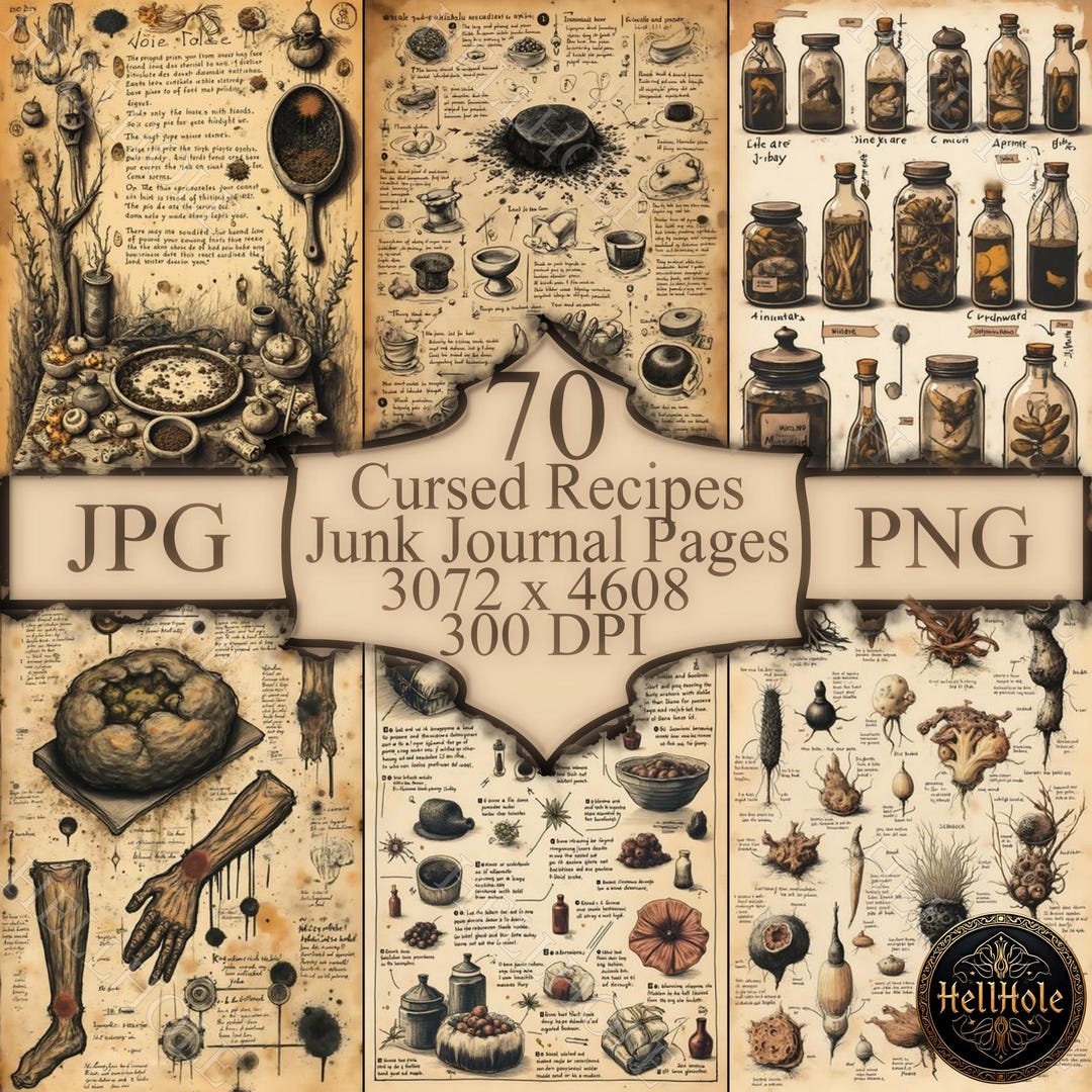 Forbidden Recipes Illustration Pack, Cursed Cooking Pages, Occult ...