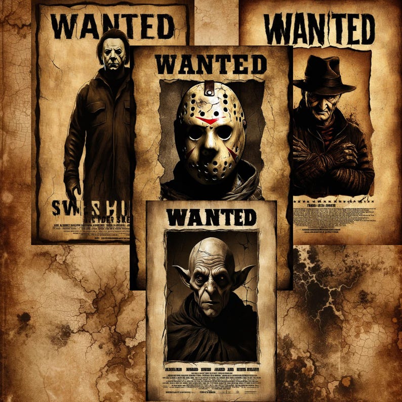 Wanted Poster Horror Icons Collection - Scary, Creepy Illustrations of ...