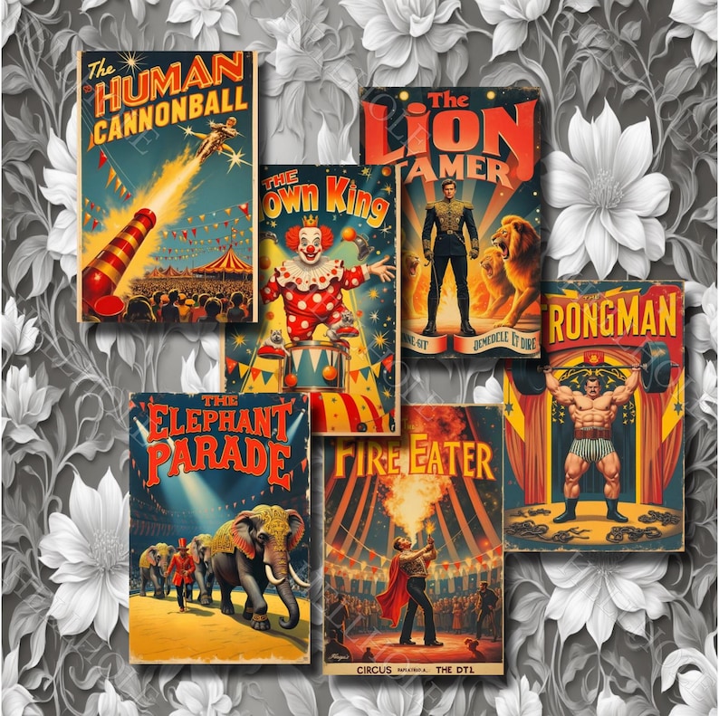 Vintage Circus Posters Printable, 1940s-50s Carnival Designs (digital ...